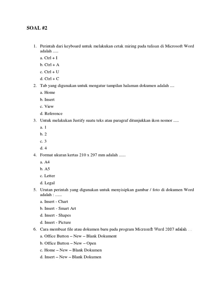 SOAL-Microsoft-Word-2 (SFILE | PDF