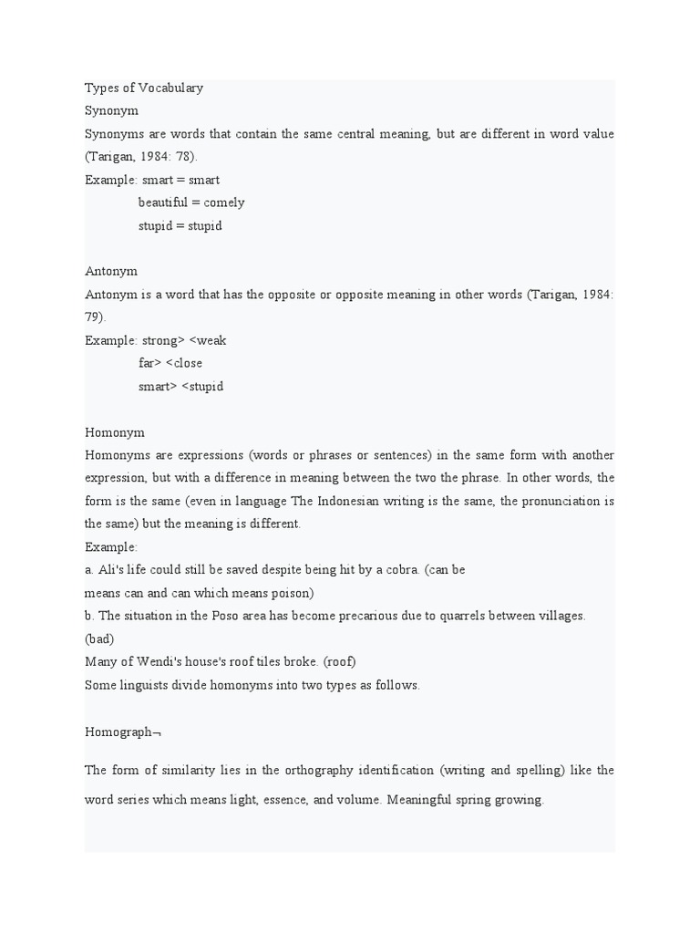 Types of Vocabulary | PDF