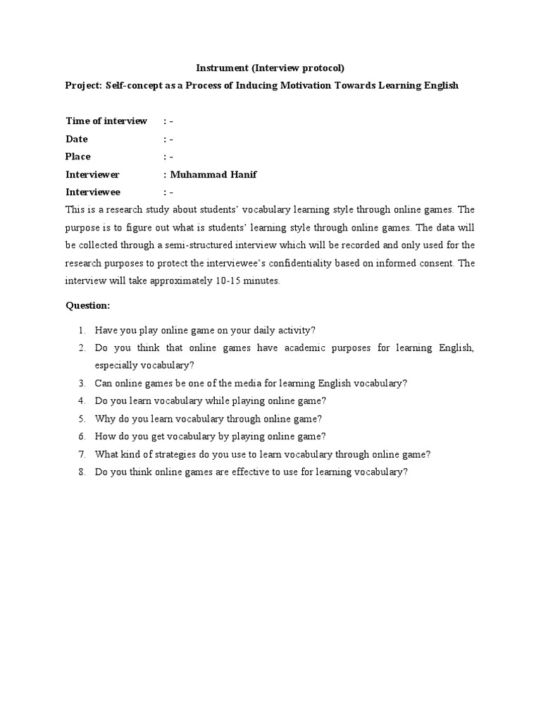 Instrument Interview Protocol | PDF | Interview | Communication