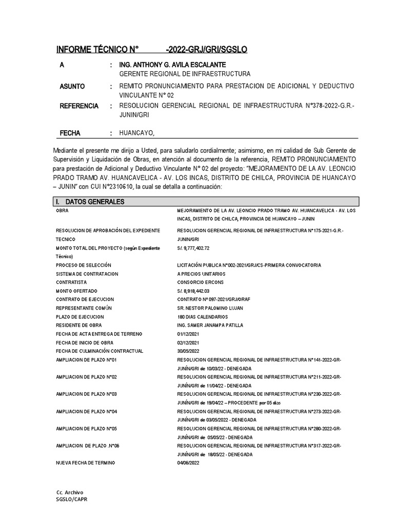 2.prestacion de Adicional y Deductivo de Obra N°02 | PDF | Presupuesto | Economias