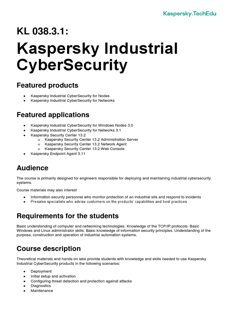 KL 038.3.1 Kics Course Description en v0.6 | PDF | Computer Network | Security