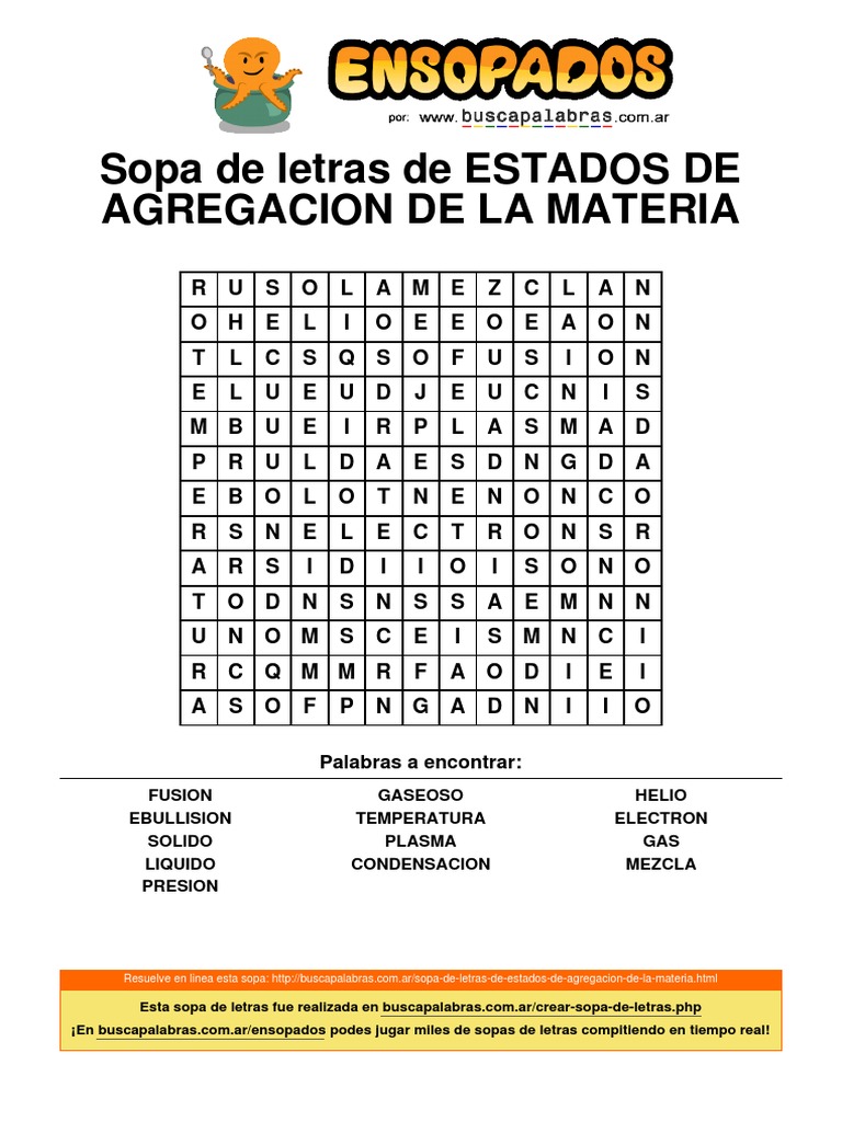 Sopa de Letras: Estados de la Materia | PDF