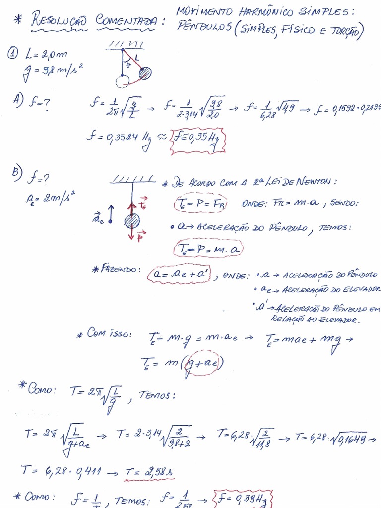 Lista de Exercícios de Movimento Harmônico Simples (MHS) - Pêndulos ...