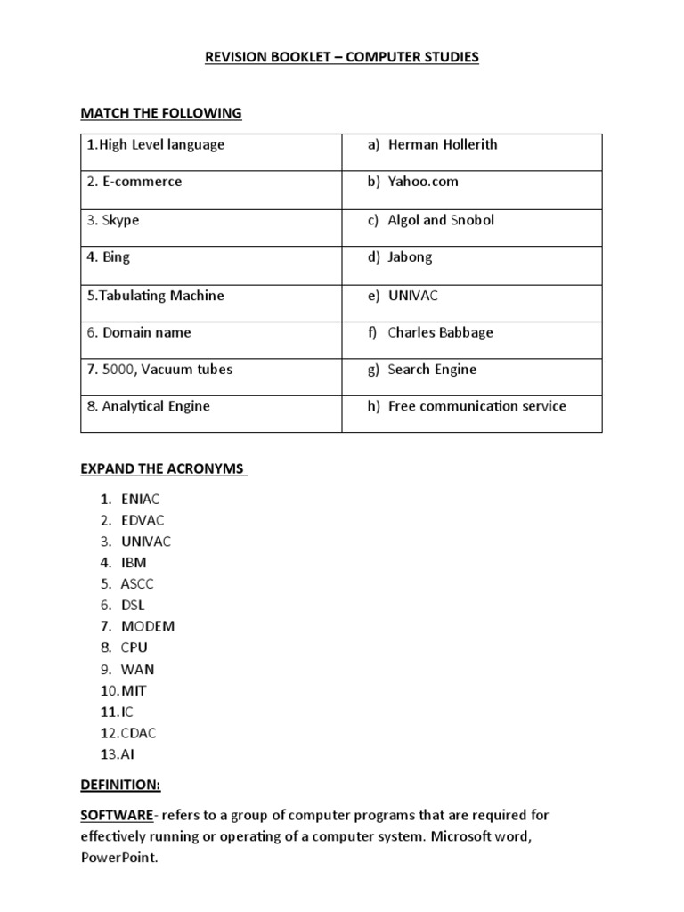 Computer Studies Revision Booklet | PDF | Internet | Operating System