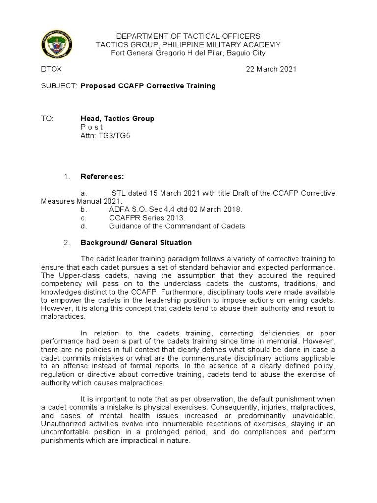 CCAFP Corrective Training Policy Overview | PDF | Cadet | Leadership