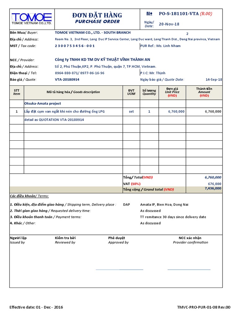 Đơn Đặt Hàng: Purchase Order | PDF