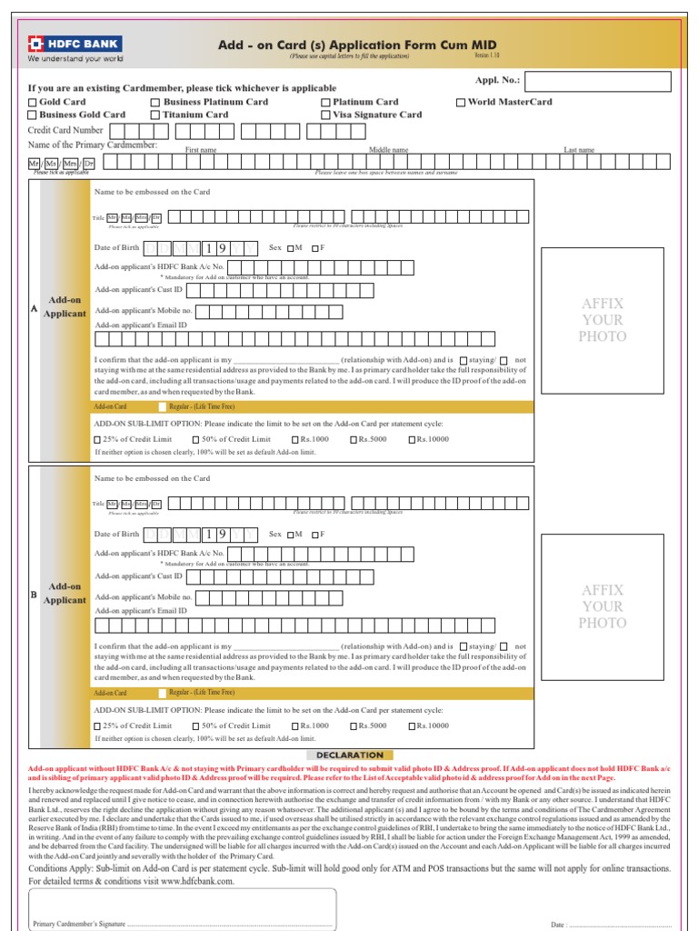 Add On Card Application | PDF | Identity Document | Banking