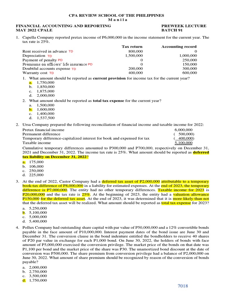 7018 - Preweek Lecture FAR Problems | PDF | Bonds (Finance) | Preferred Stock