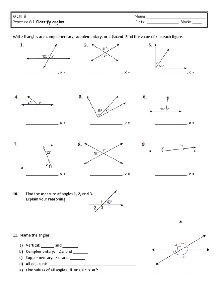 Main - Math 8 Classify Angles Worksheet | PDF | Angle | Elementary Geometry