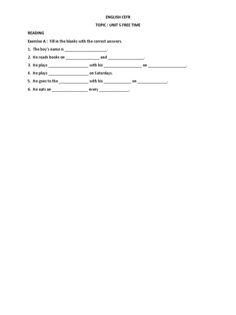 Free Time Activities Reading Exercises | PDF | Foreign Language Studies ...