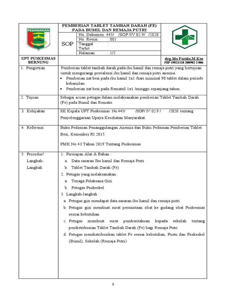 SOP Distribusi Tablet Tambah Darah Ratri | PDF | Kesehatan Holistik