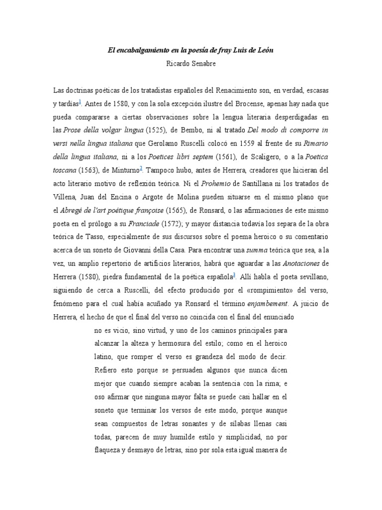 El encabalgamiento en fray Luis de León | PDF | Adjetivo | Poesía