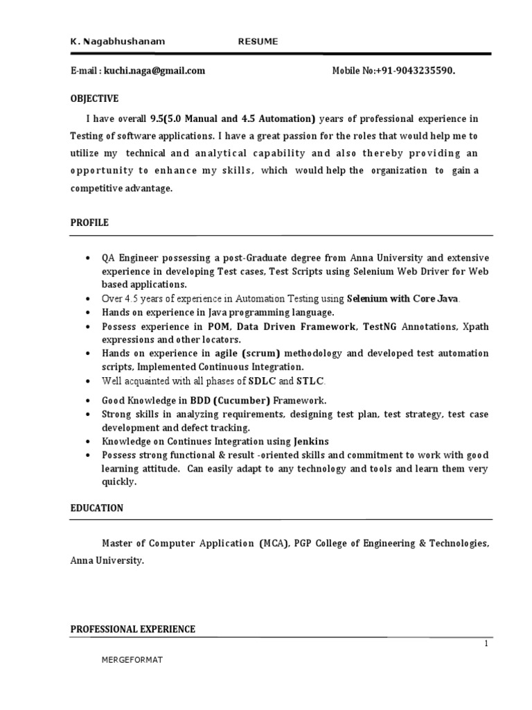 Objective: Over 4.5 Years of Experience in Automation Testing Using ...