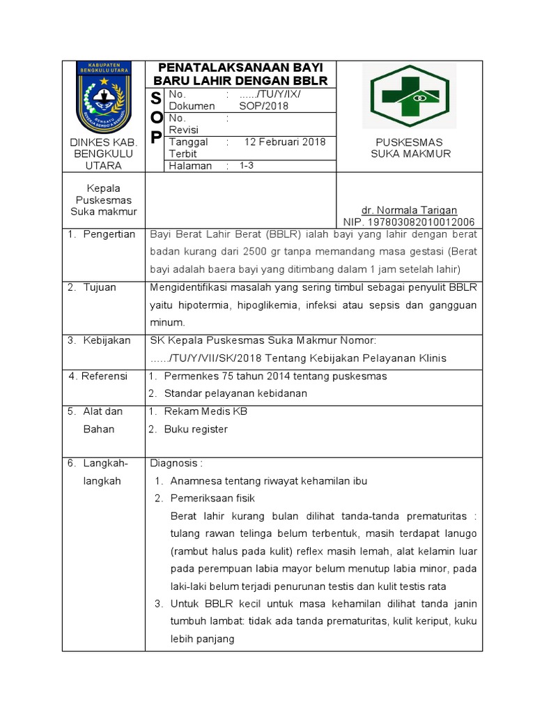 Sop Penatalaksanaan BBLR | PDF | Kesehatan Holistik