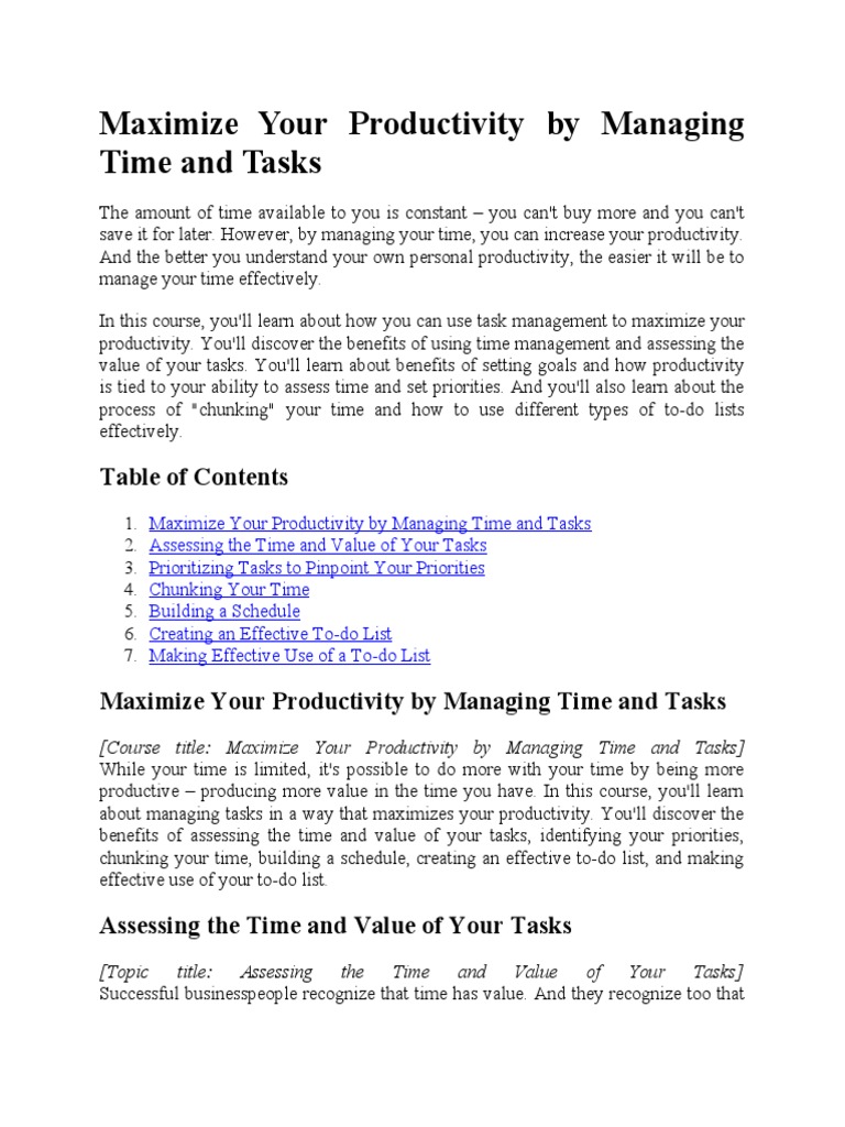 Maximize Your Productivity by Managing Tasks | PDF | Time Management ...