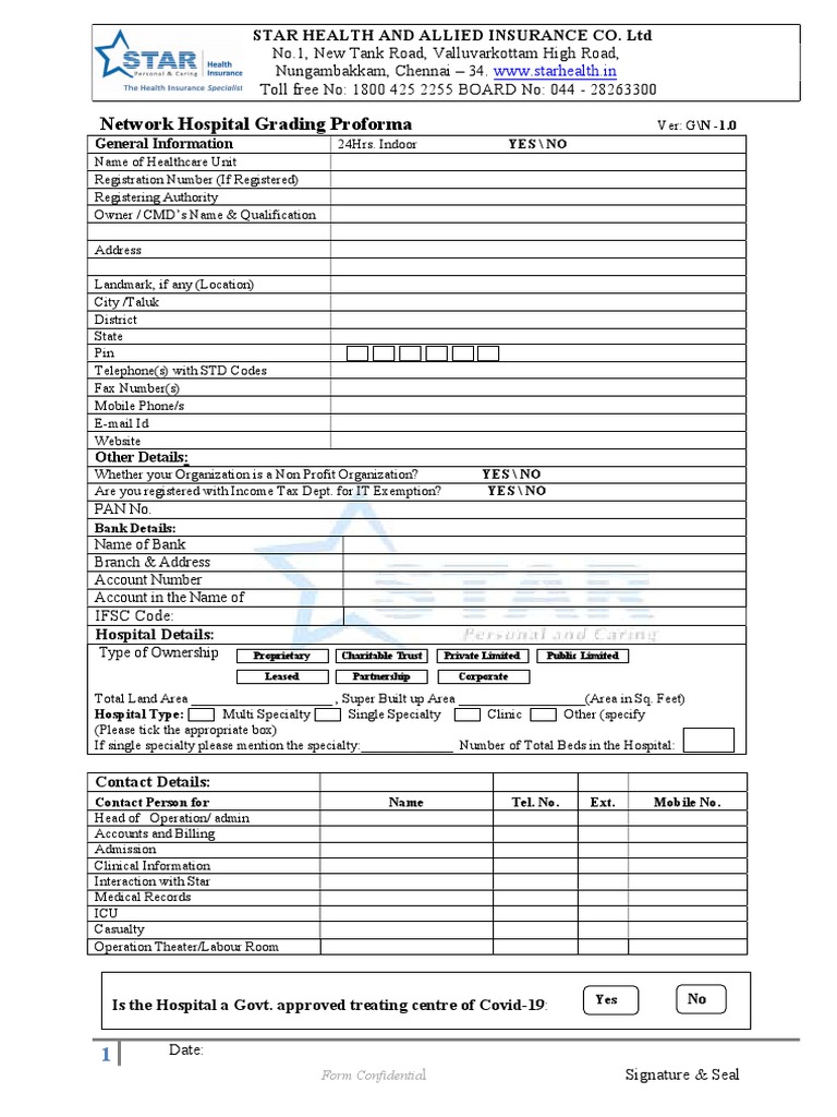 Network Hospital Grading Proforma: General Information | PDF ...