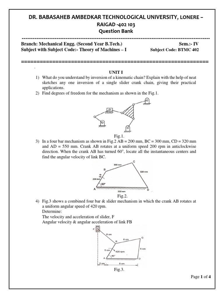 Theory of Machines Question Bank | PDF | Acceleration | Classical Mechanics