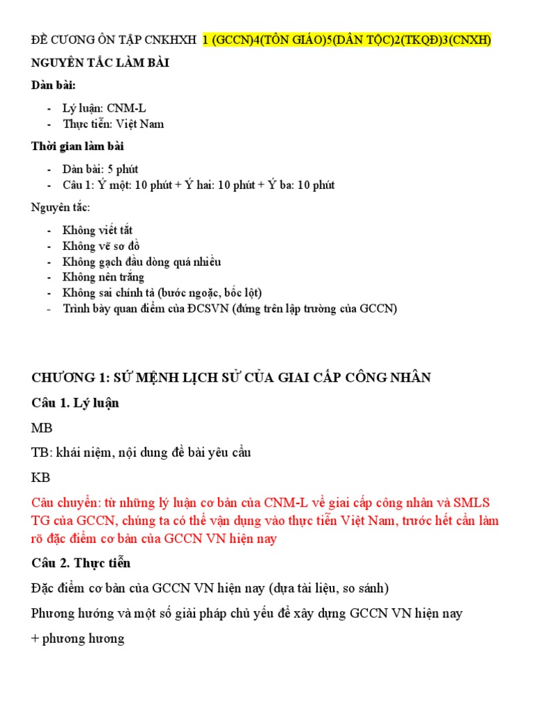 ĐỀ CƯƠNG ÔN TẬP CNKHXH | PDF