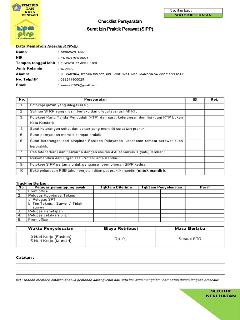 PERMOHONAN SIP PERAWAT sENI | PDF