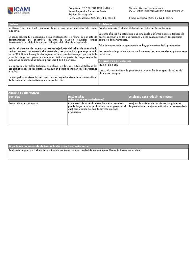 Caso Gross Machine Tool Company | PDF | Planificación | Economias