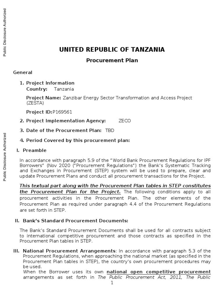 Tanzania AFRICA EAST P169561 Zanzibar Energy Sector Transformation and ...