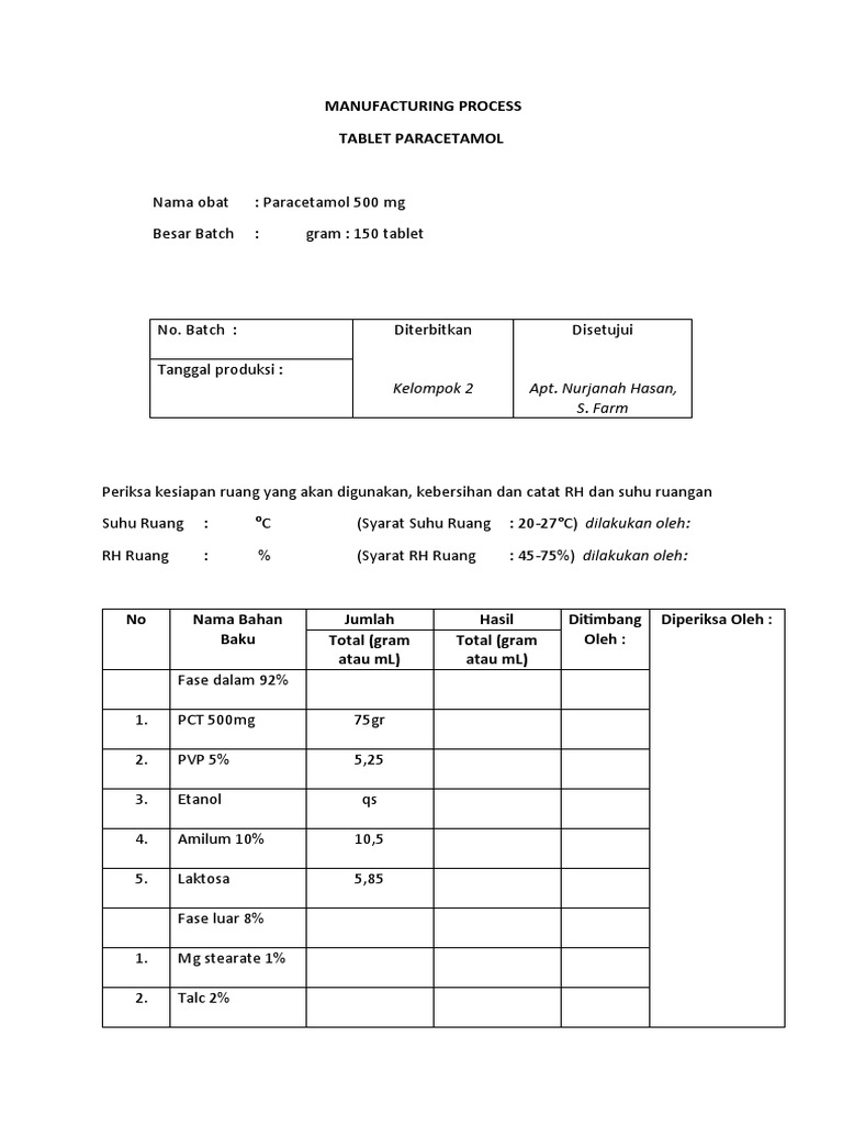 Proses Pembuatan Tablet Paracetamol | PDF