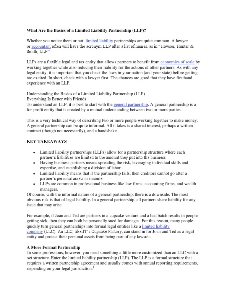 Understanding Limited Liability Partnerships (LLPs) | PDF | Law ...