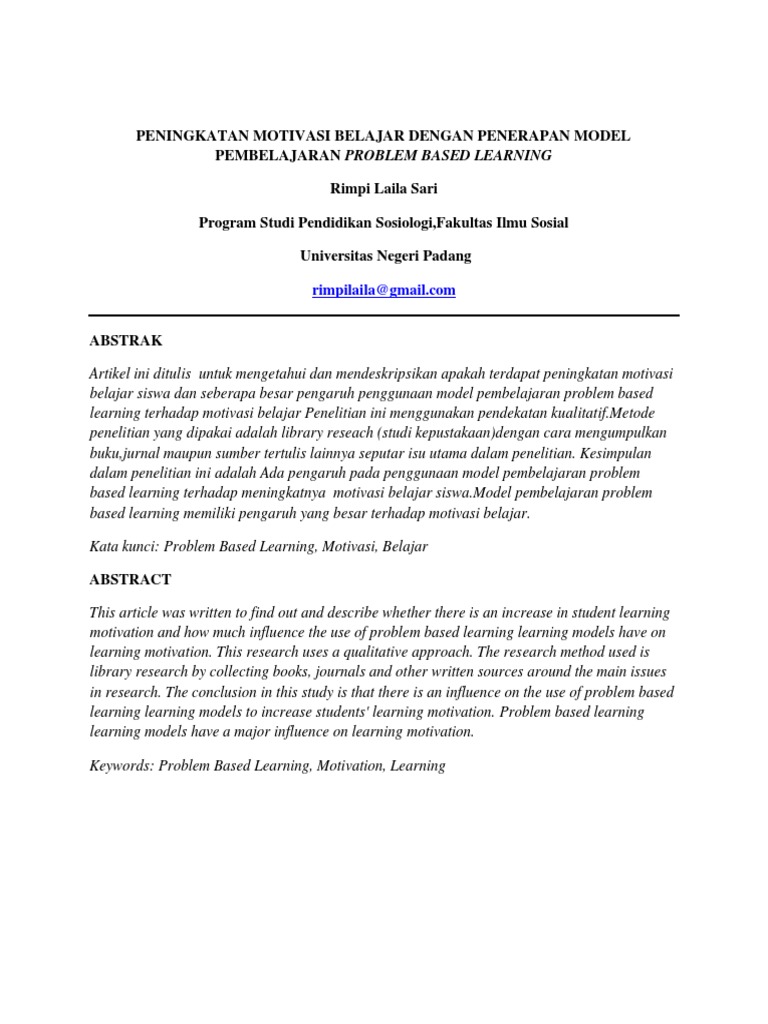 Artikel PBL Model Pemb - Sosiologi - Rimpi Laila Sari-20058118-1 | PDF