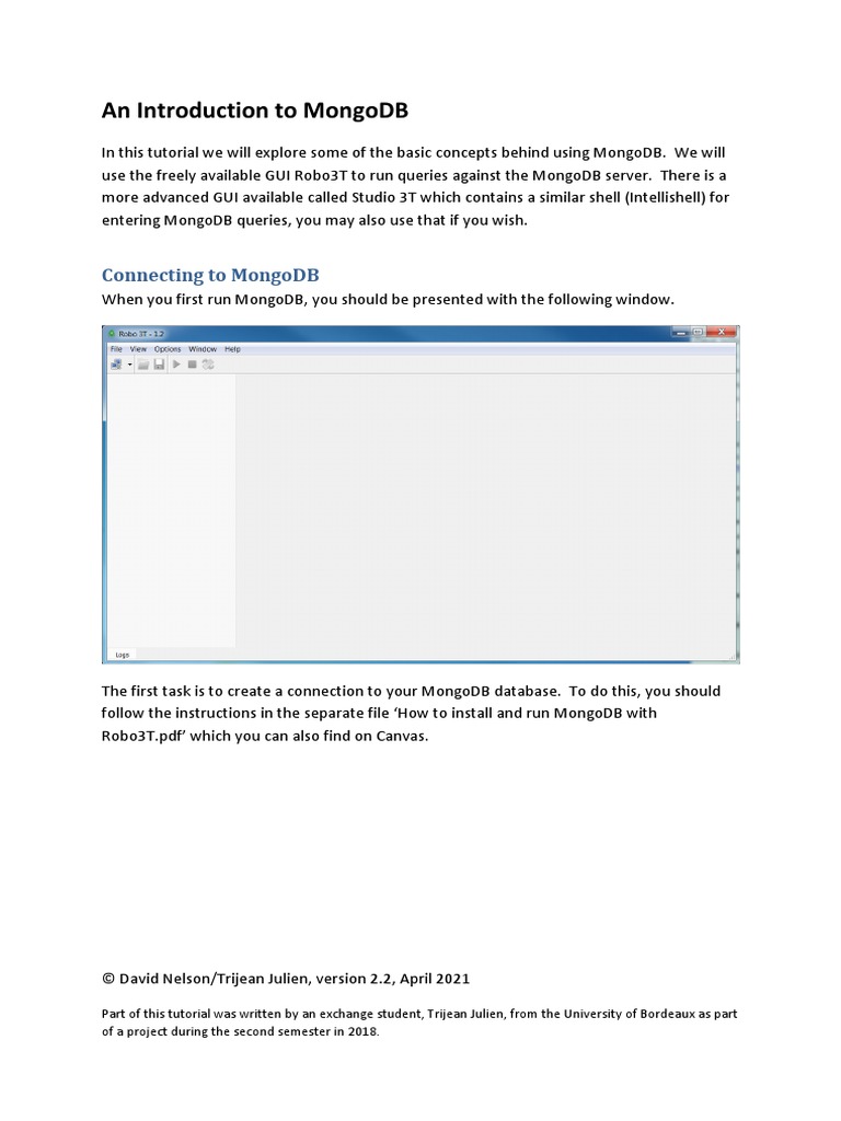 MongoDBTutorialApril2021 Robo3T | PDF | Mongo Db | Databases