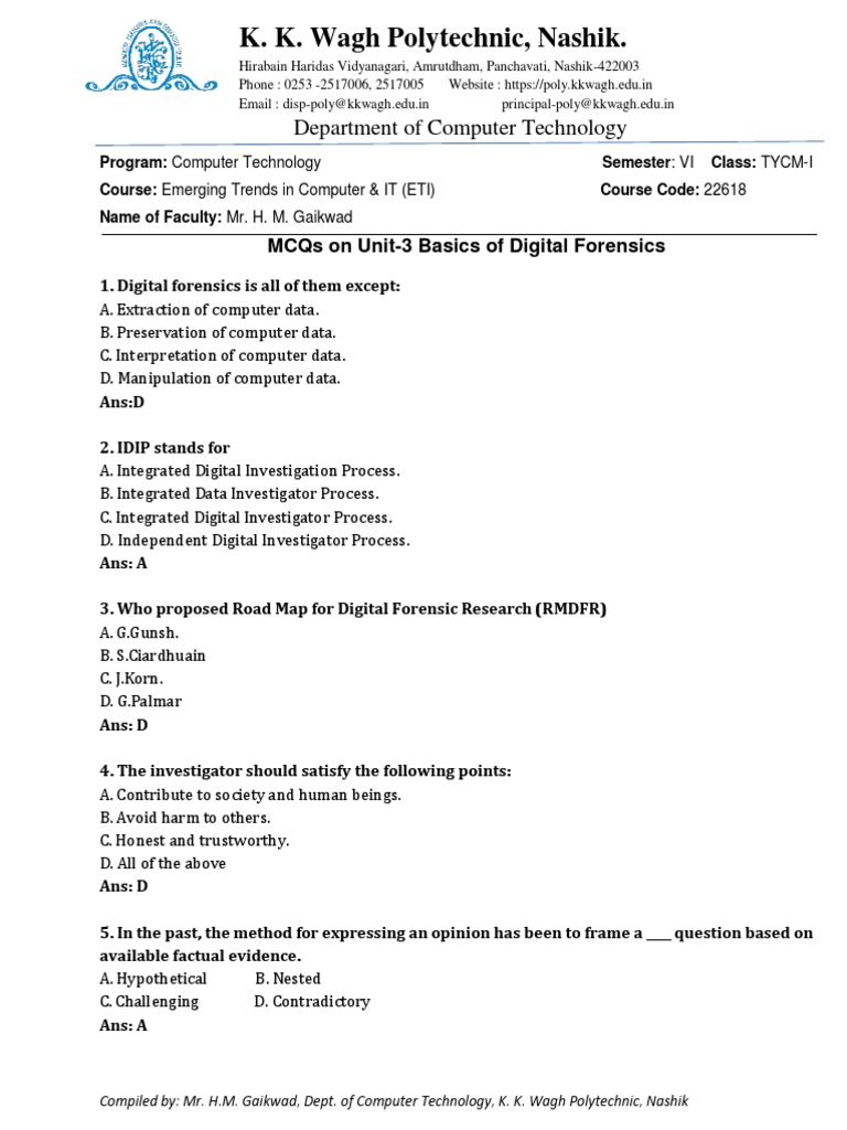 Unit-3 Digital Forensics MCQ Bank - HMG | PDF | Digital Forensics ...