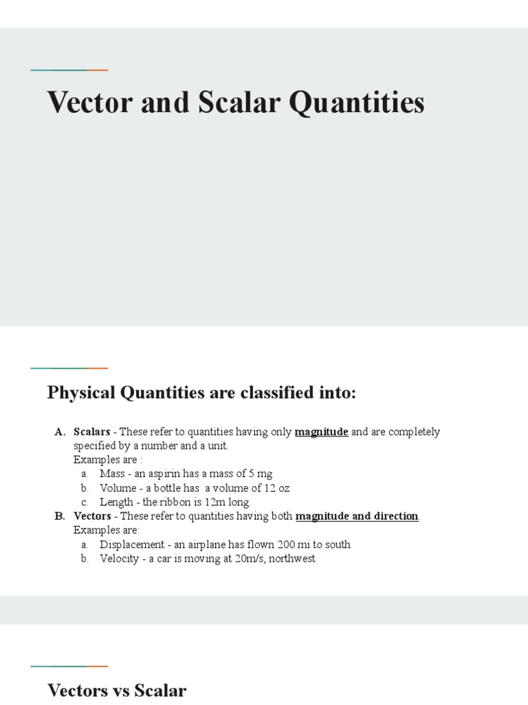 Scalar and Vector Quantities | PDF | Euclidean Vector | Quantity