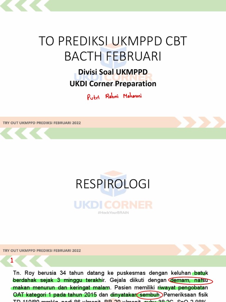 To Prediksi Ukmppd CBT Bacth Februari: Divisi Soal UKMPPD UKDI Corner Preparation | PDF