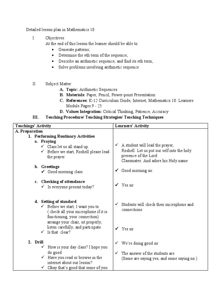 Detailed Lesson Plan in Mathematics 10 | PDF | Lesson Plan | Mathematics