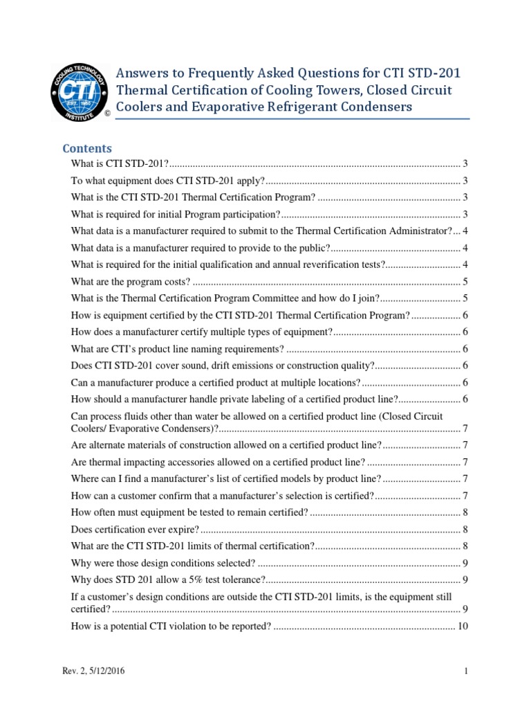 An Overview of the CTI STD-201 Thermal Certification Program for Cooling Towers, Closed Circuit ...