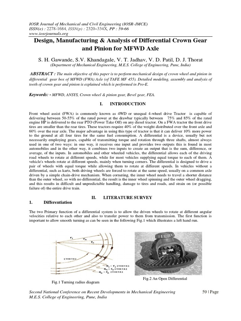 Differential Crown Gear Design for MFWD | PDF | Axle | Mechanics