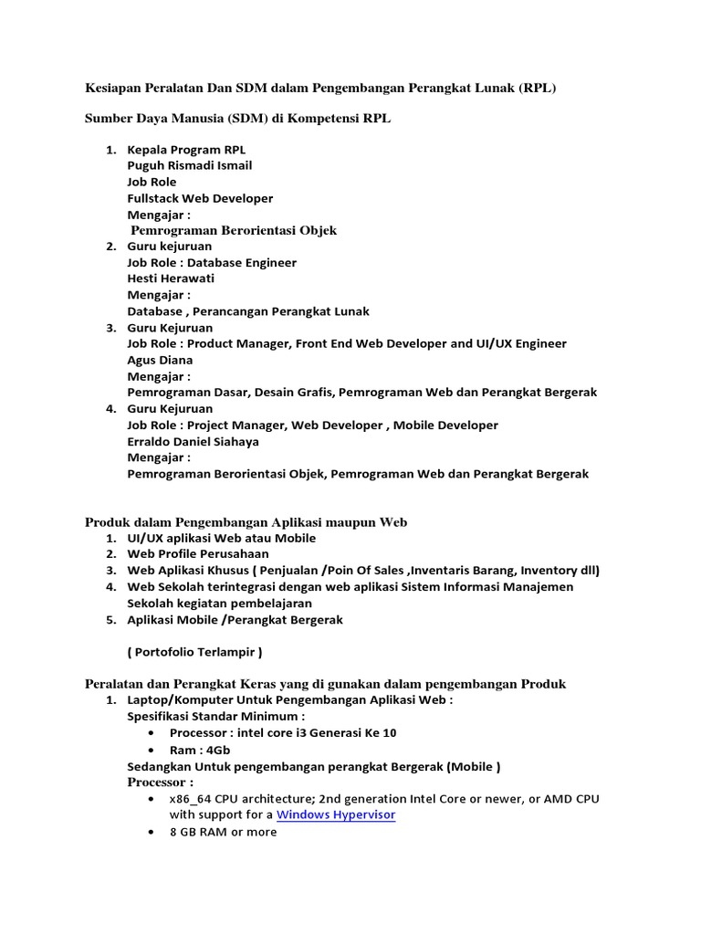 Kesiapan SDM dan Peralatan RPL | PDF