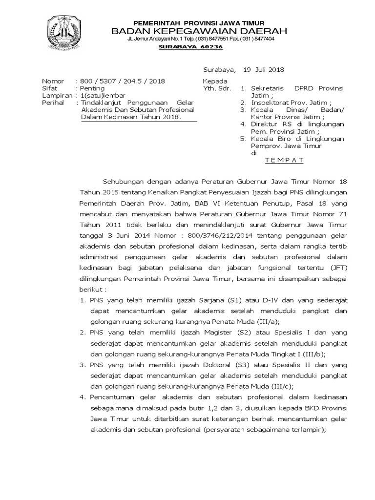 SURAT Pencantuman Gelar 2018 New | PDF