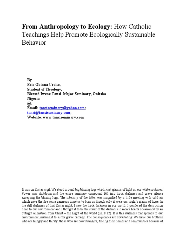From Anthropology To Ecology: How Catholic Teachings Help To Promote ...