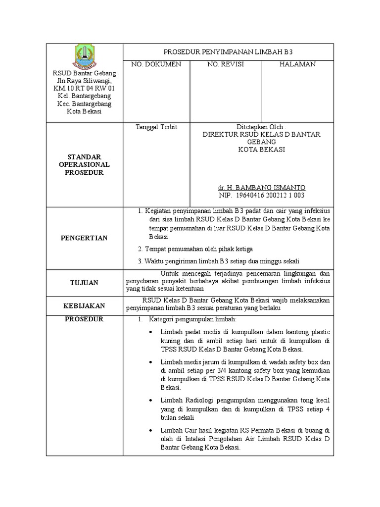 Sop Penyimpanan Limbah B3 | PDF