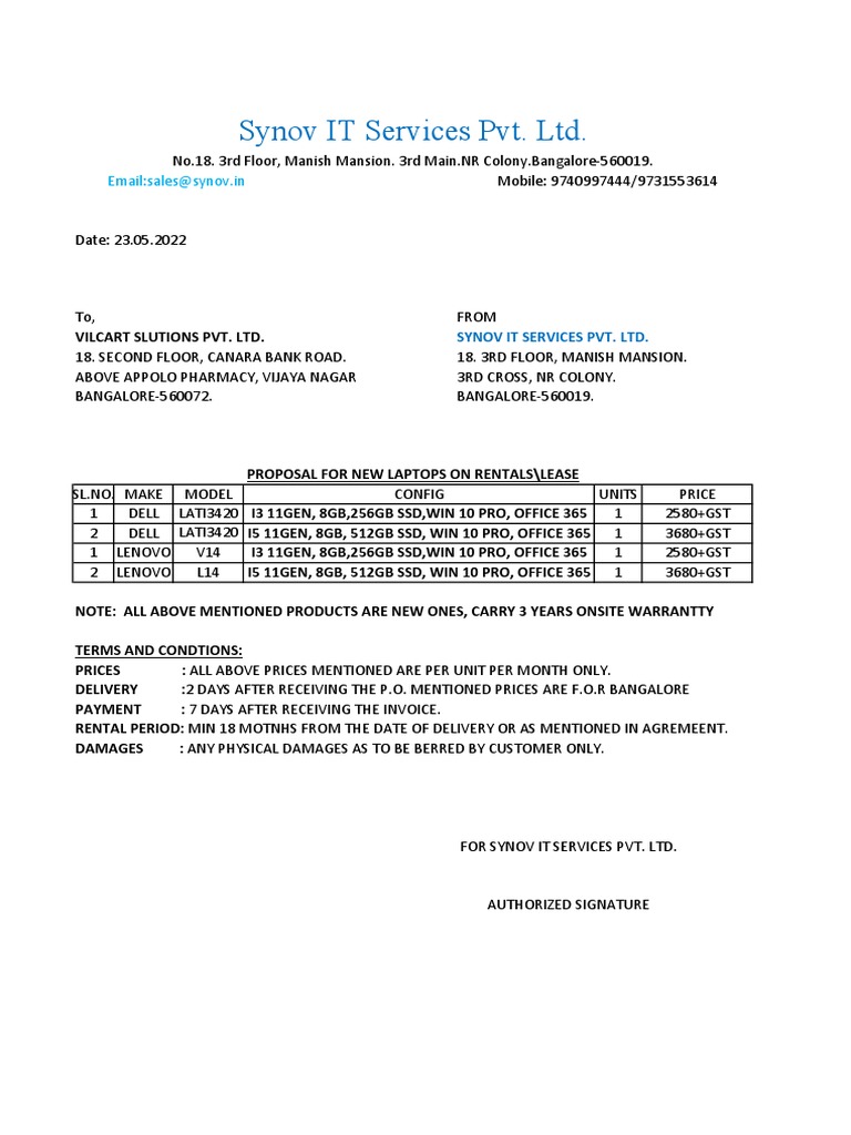 Synov IT Services Pvt. LTD.: Email:sales@synov - in | PDF