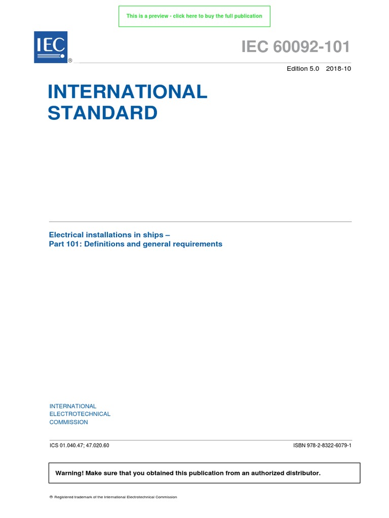International Standard: Electrical Installations in Ships - Part 101 ...