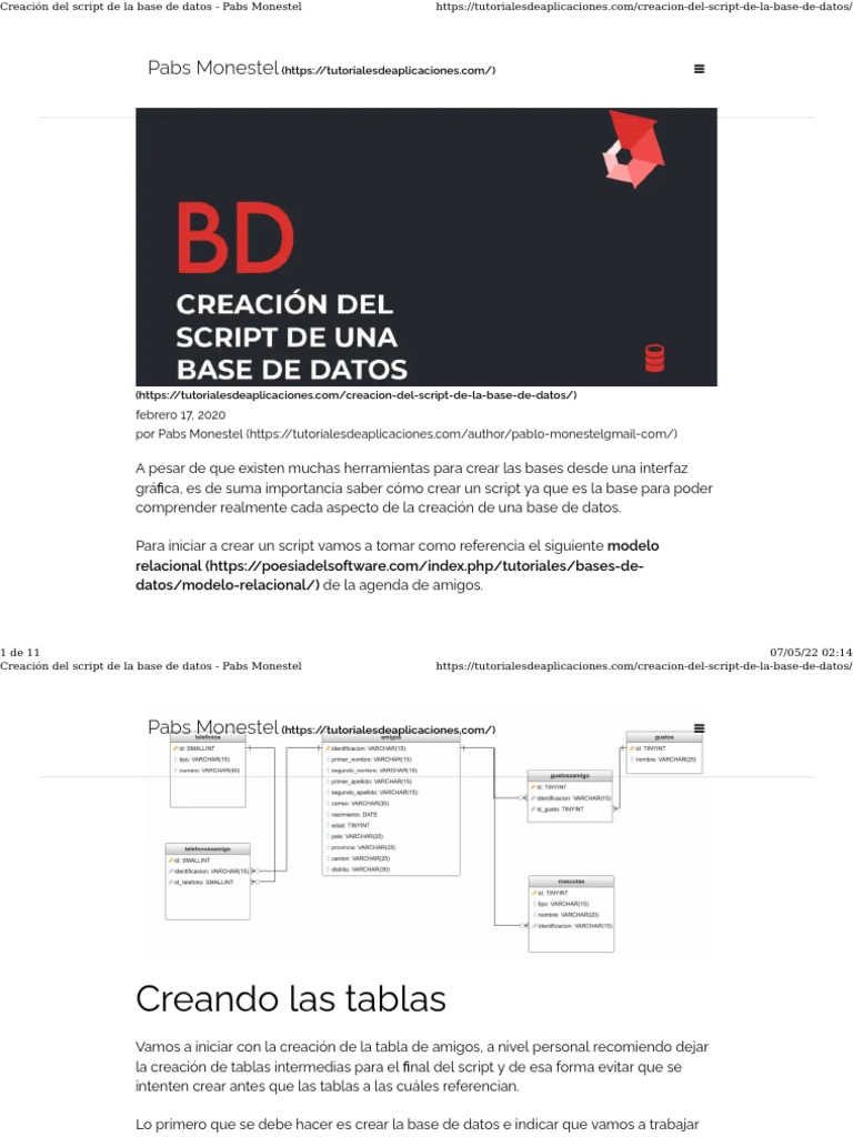 Creación Del Script de La Base de Datos | PDF | Bases de datos ...