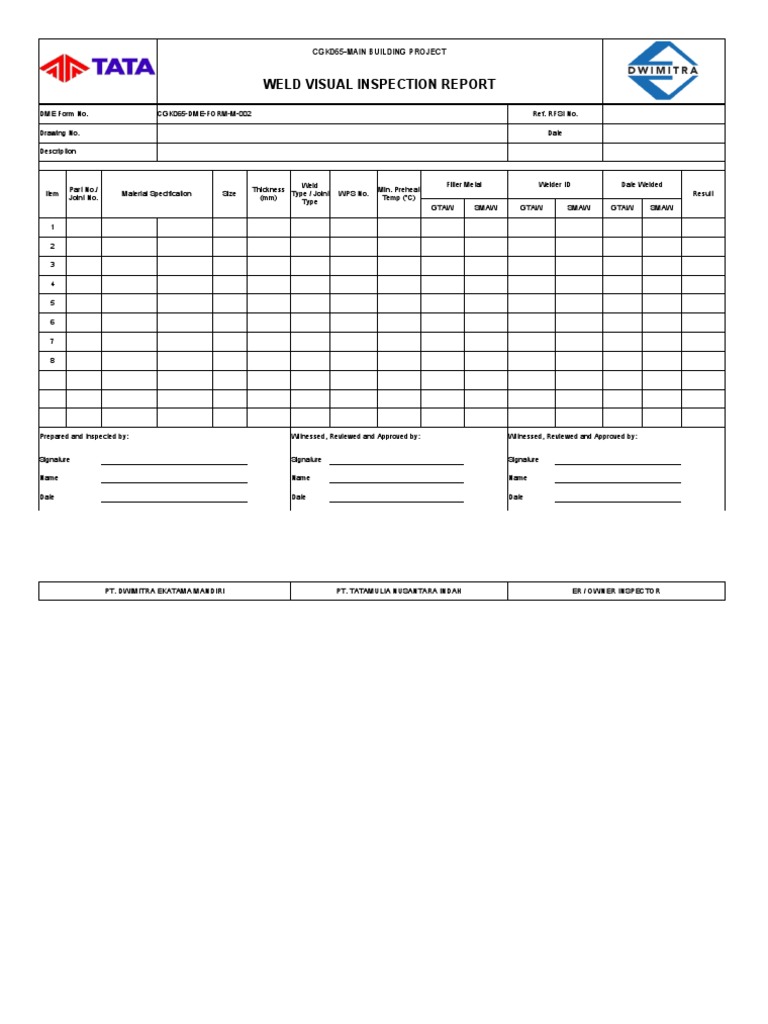 Cgk065-Dme-Form-M-002 Weld Visual Report | PDF