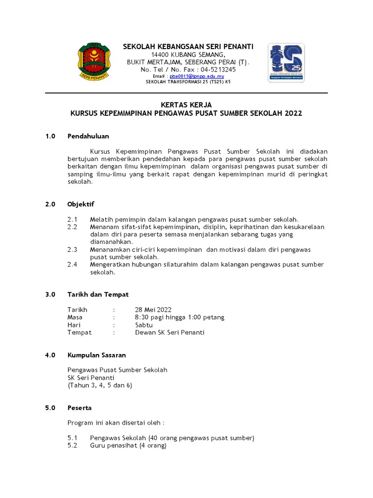 Kertas Kerja Kem Kepimpinan Pengawas Pusat Sumber SKSP 2022 Makan | PDF