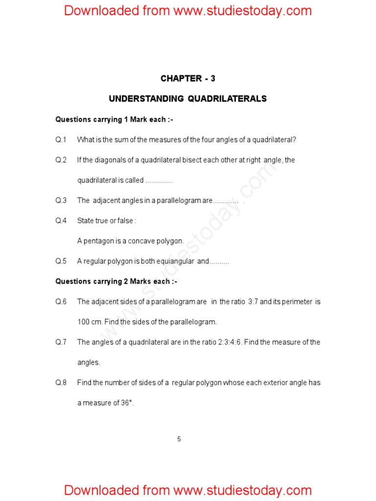 Chapter - 3 Understanding Quadrilaterals | PDF | Convex Geometry ...