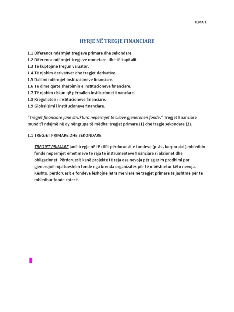 Tregjet Financiare | PDF