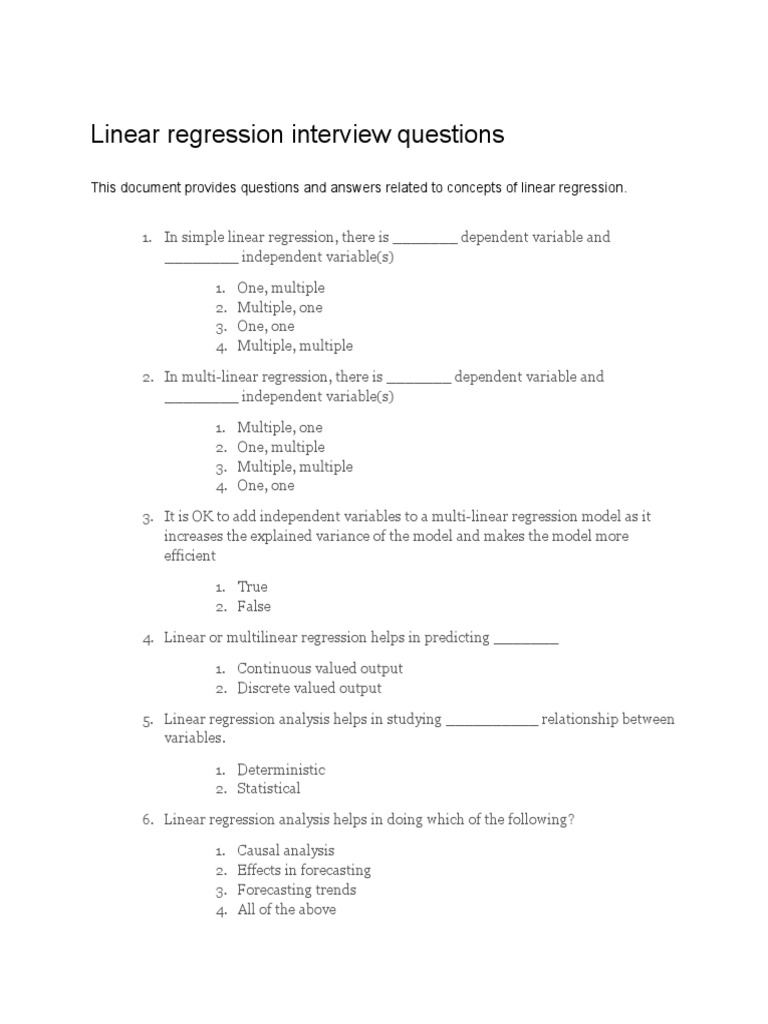 Linear Regression Questions Answers | PDF | Coefficient Of Determination | Regression Analysis