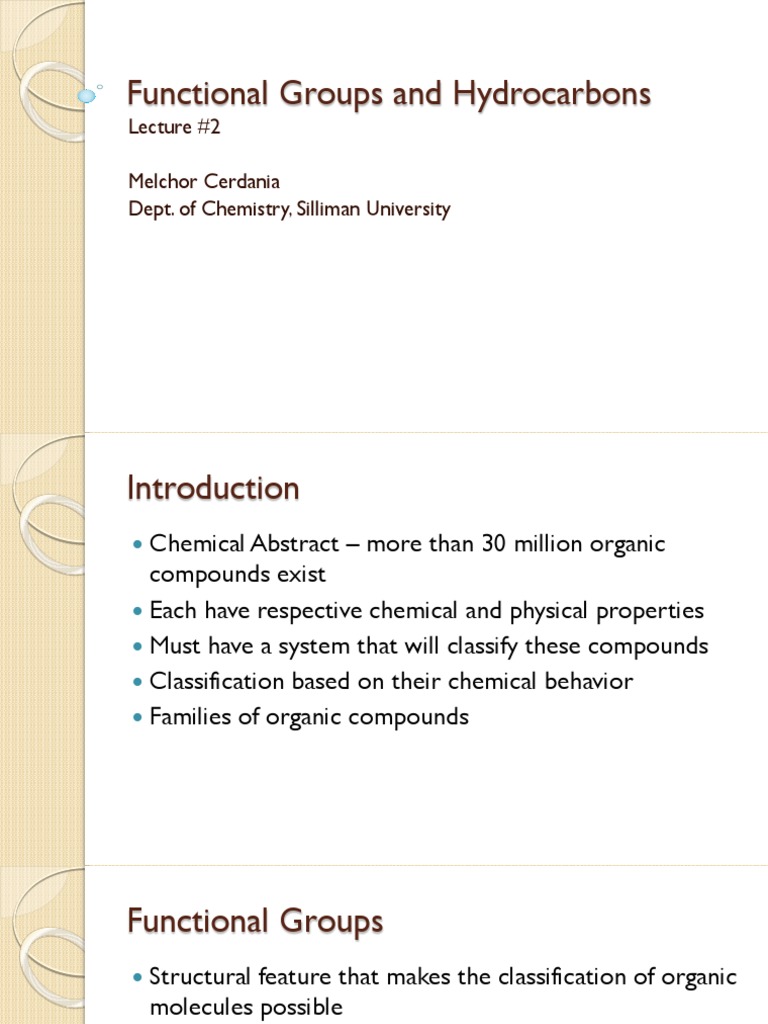 Functional Groups and Hydrocarbons: Lecture #2 Melchor Cerdania Dept ...