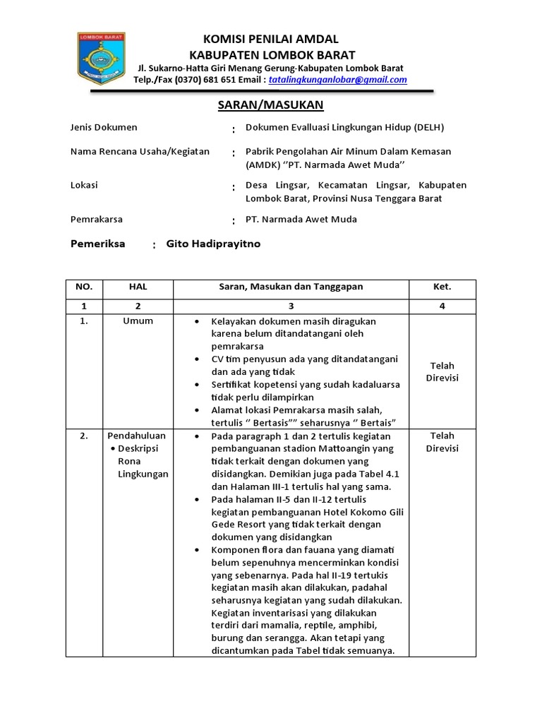 Saran Dan Masukan DELH | PDF