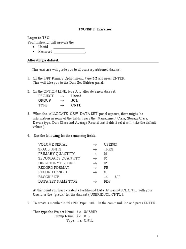 TSO/ISPF Exercises Logon To TSO | PDF | Computing | Utility Software